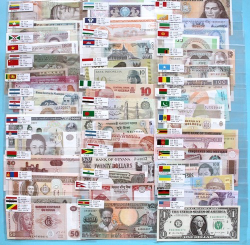 Lots 100 Foreign Paper Money 50 Countries World Banknotes UNC Chinese ...
