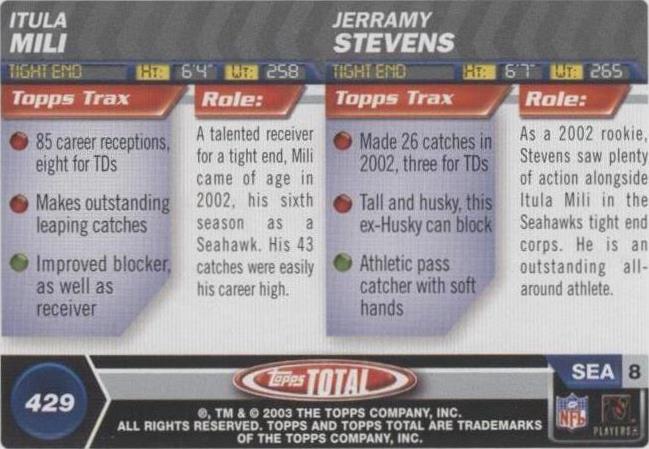 2003 Topps Total Itula Mili Jerramy Stevens #429 for sale | eBay