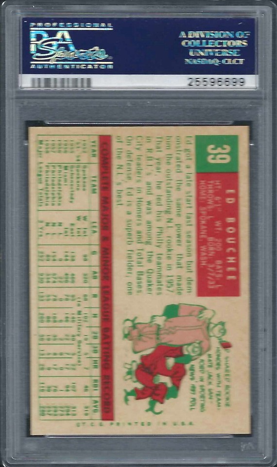1959 TOPPS LOW #39 ED BOUCHEE WB Philadelphia Phillies sharp/Lower Pop ...