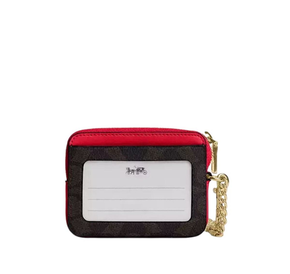 NWT Coach Zip Card Case In Signature Canvas Walnut Bold Red NWT Coach Zip Card Case In Signature Canvas Walnut Bold Red