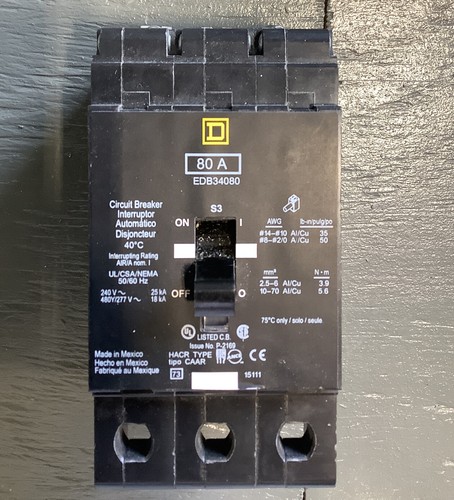 Square D EDB34080 N 80A 480V 3 Pole Circuit Breaker 653829061914 | eBay