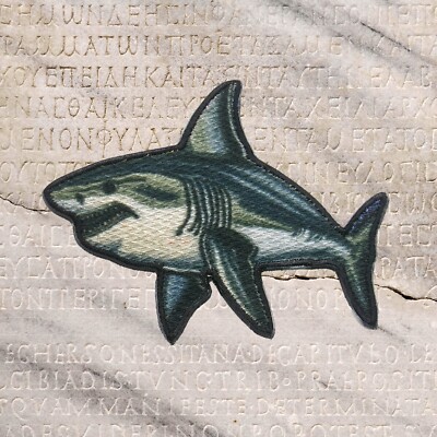 GREAT WHITE SHARK PATCH embroidered iron-on FISH JAWS Carcharodon ...