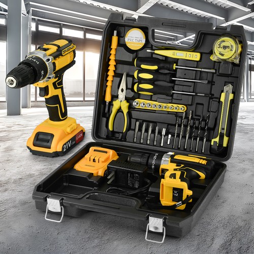 34PCS Drill Set Power Tool Cordless Screwdriver 21V Electric Drill w ...