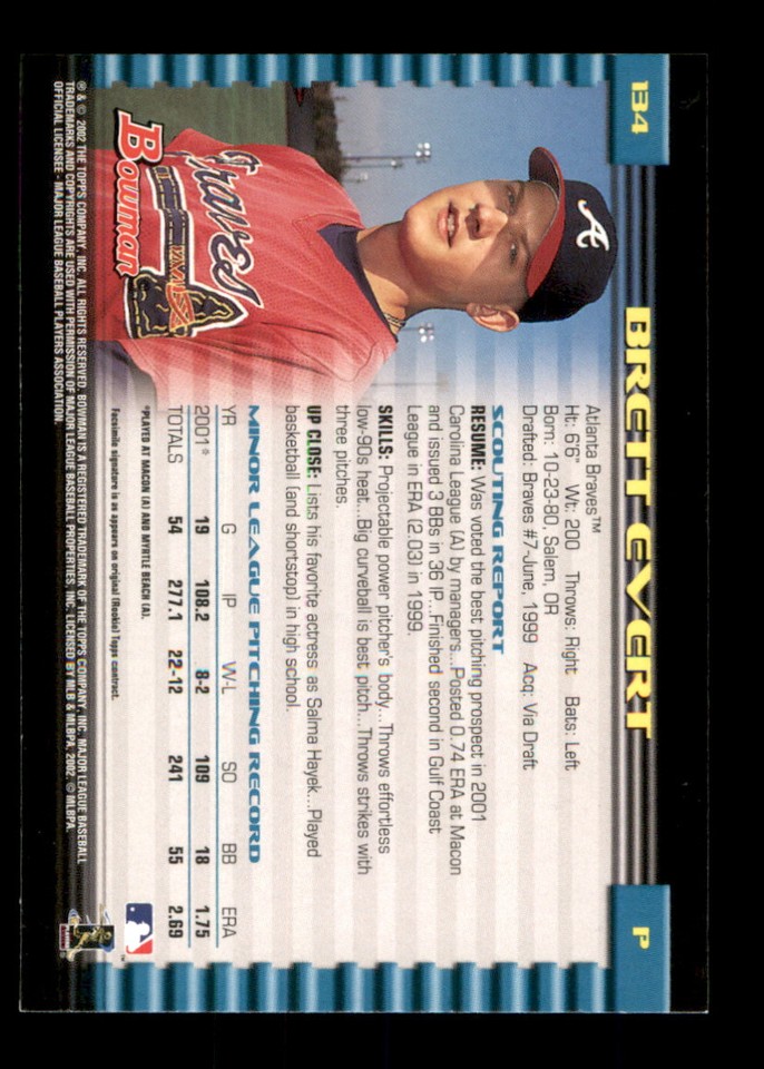 2002 Bowman - Brett Evert - On Card Autograph | eBay