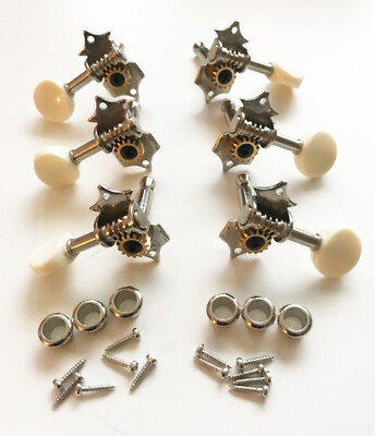 NEW Vintage Style Individual Guitar Tuners Chrome Ivoroid Oval Buttons ...