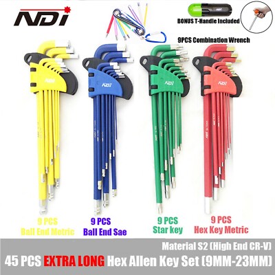 45 PCS EXTRA LONG ARM WRENCH ALLEN KEY HEX SET METRIC + IMPERIAL + TORX ...