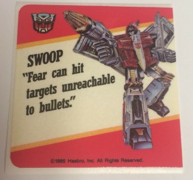 1985 G1 Transformers Action Trading Card Swoop Motto Sticker | eBay