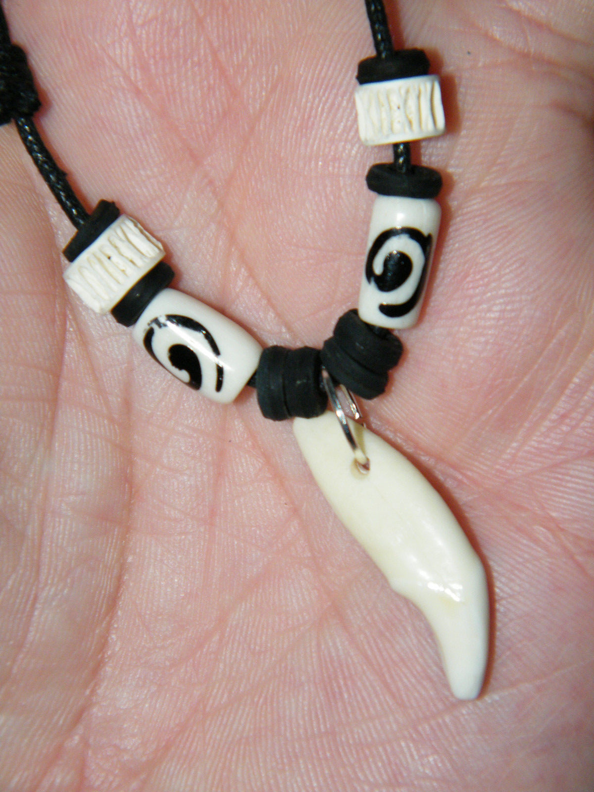 White Coyote Tooth Necklace REAL Teeth Black White Beads 16"-28" Black ...