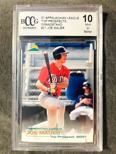 2001 Grandstand Appalachian League Joe Mauer Rookie RC Card Beckett ...