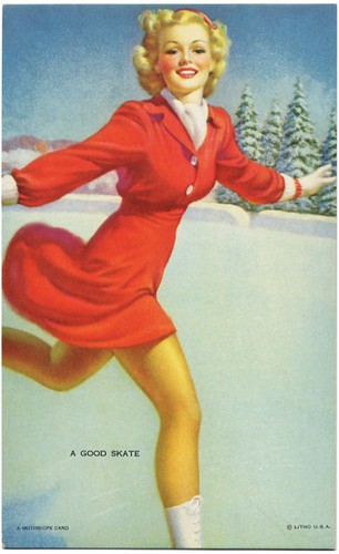 GIL ELVGREN CHEESECAKE PIN-UP Mutoscope Card (1940's) A GOOD SKATE | eBay