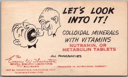 1941 LOS ANGELES CA Vitamin Advertising Postcard "Nutramin or Metabolin ...