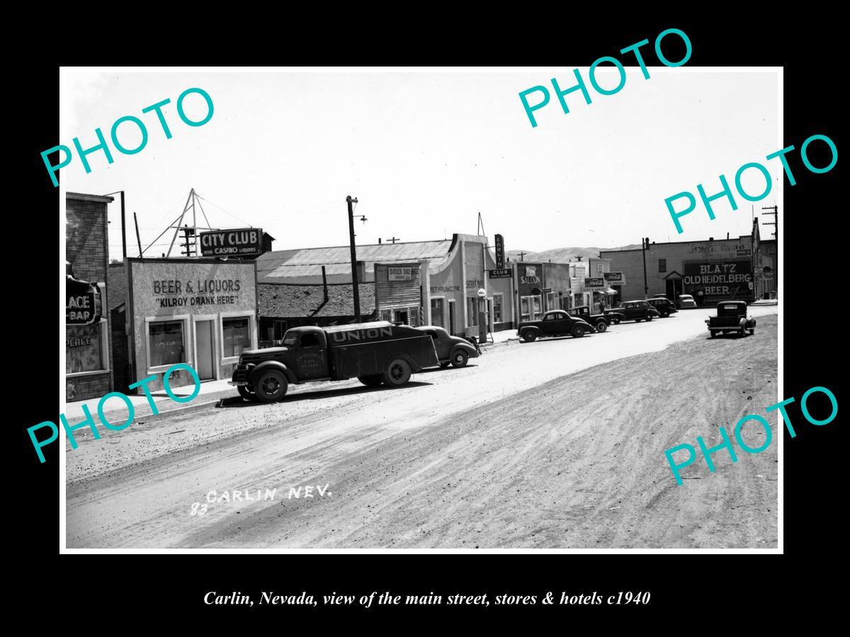 OLD POSTCARD SIZE PHOTO OF CARLIN NEVADA THE MAIN St STORES & HOTELS ...