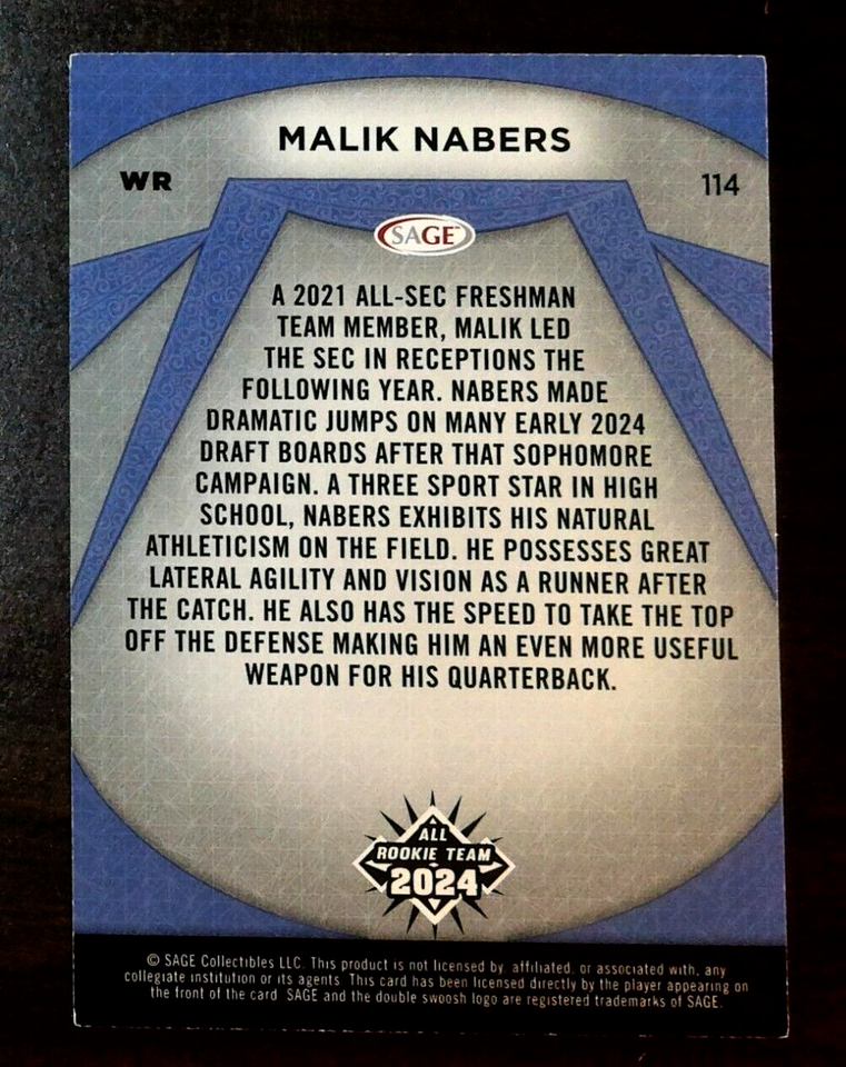 2024 SAGE Silver Malik Nabers All-Rookie Team RC #114 LSU Tigers Giants ...