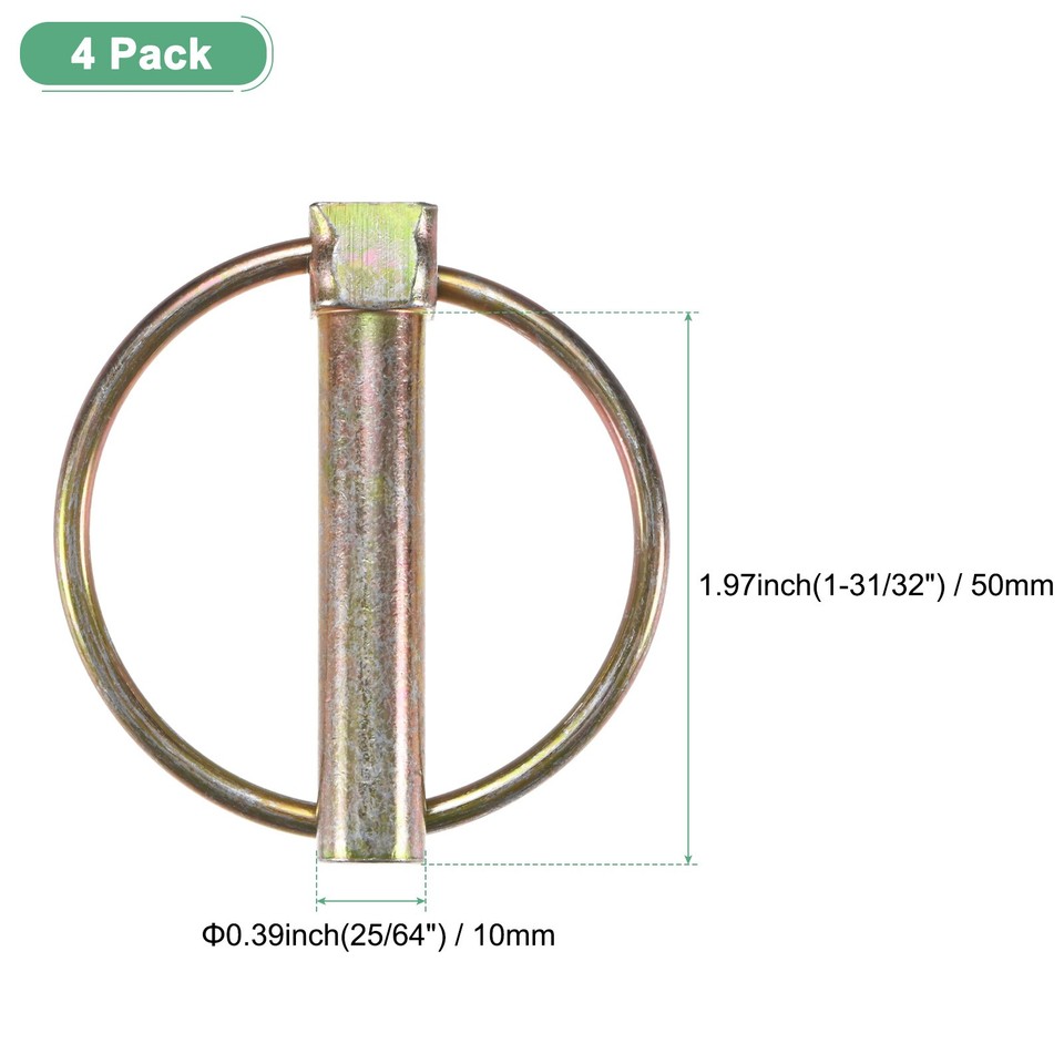 4Pcs Linch Pin with Ring, 10mmx50mm Carbon Steel Lynch Pin Trailer Pins ...