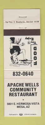 Matchbook Cover - Apache Wells Community Restaurant Mesa AZ | eBay