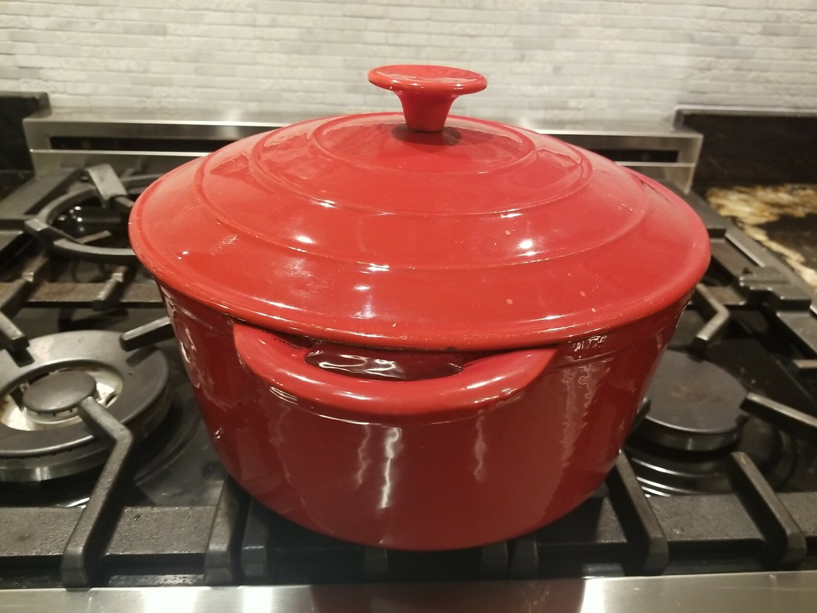 Ruff Hewn 5 QT Cast Iron Red Enamel Covered Casserole Pan Dutch Roast ...
