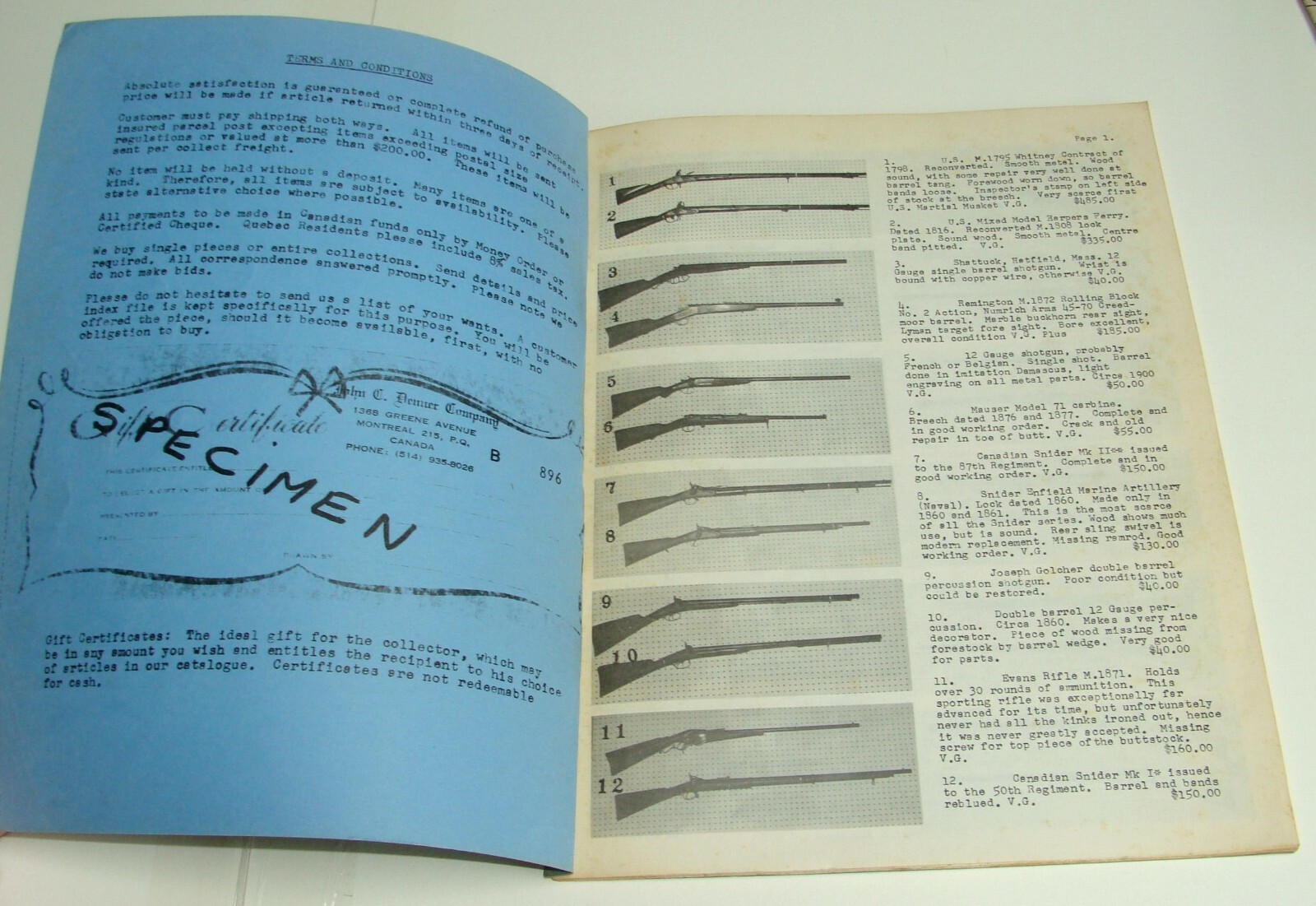 ORIG 1960'S JOHN C. DENNER ARMS & MILITARIA AUCTION CATALOGUE NO. 5 ...