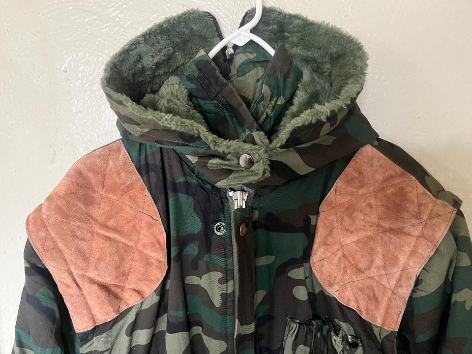 Vintage Laurel French Euro camo hunting shooting jacket suede shoulder ...