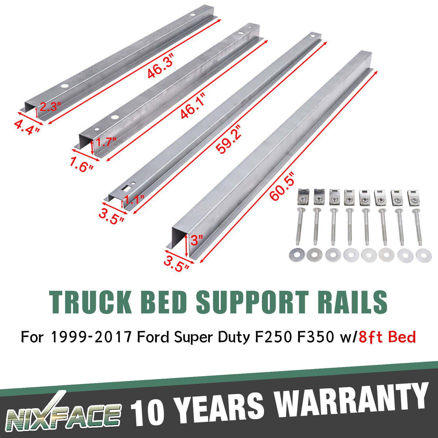 4x Truck Bed Support Rails For 99-17 Ford Super Duty F250 F350 8ft Bed ...
