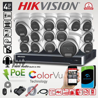 HIKVISION 4MP CCTV 4K NVR COLORVU IP POE OUTDOOR 2-Way AUDIO CAMERA ...