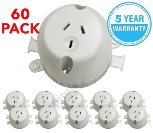 60 x SINGLE PLUG BASE SURFACE SOCKET OUTLET 10AMP 240V 3-PIN FOR LED ...