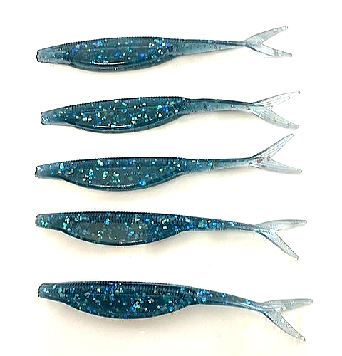 5" Soft Plastic Jerk Bait-Blue w/multiple flecks, split tail -5 pack Swimbaits. | eBay
