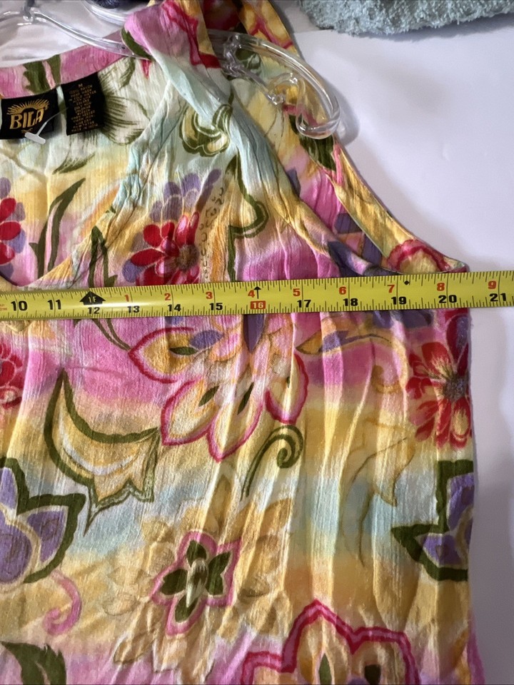 Bila Dress Womens Medium Multicolor Floral Maxi Sleeveless Pleated ...