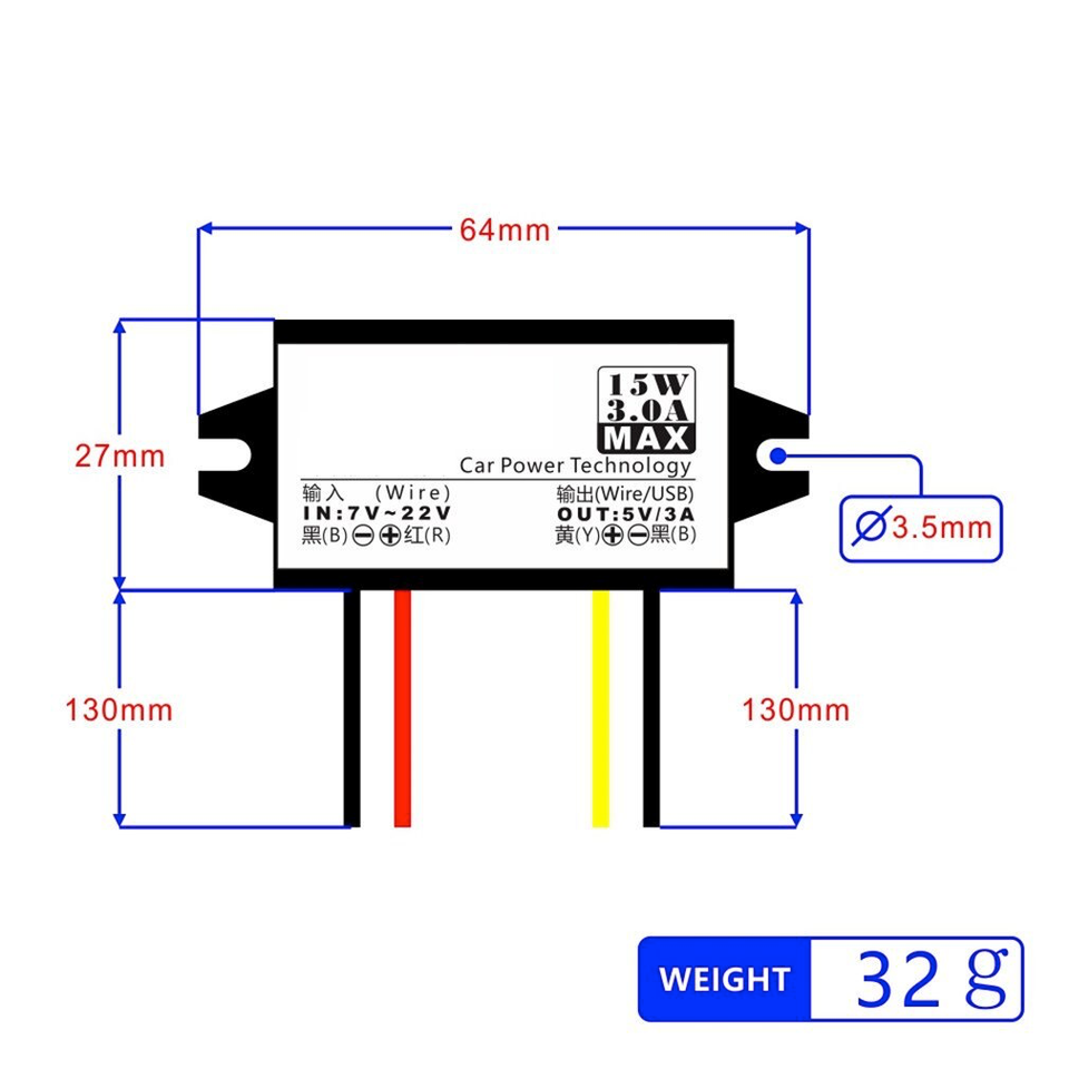 DC/DC USB-C Step Down Converter 12V to 5V 15W 3A Buck Module Car Power ...