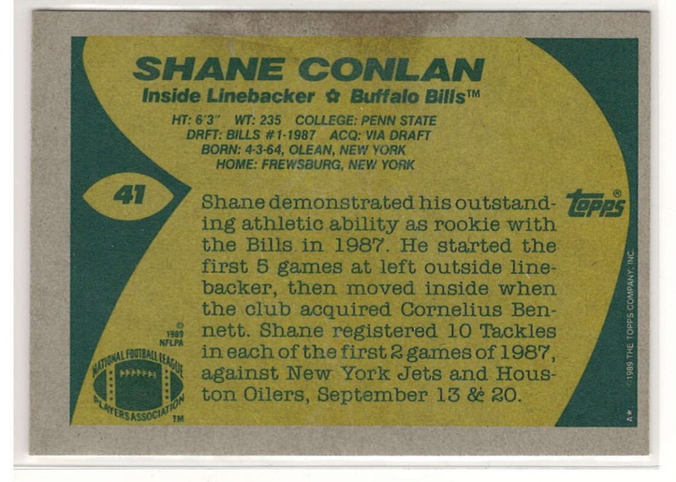 1989 Topps Football #41 Shane Conlan Buffalo Bills | eBay