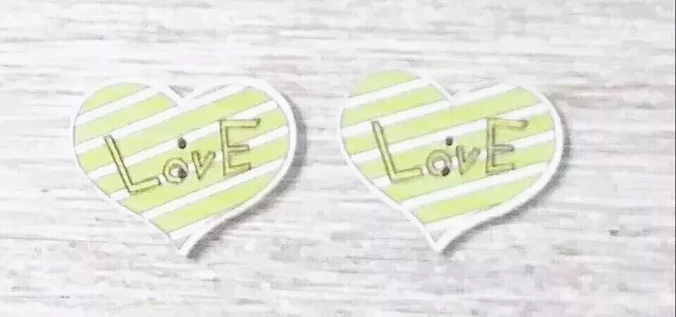 wood heart love sewing buttons 2 holes 1 inch white green stripe 2pc ...