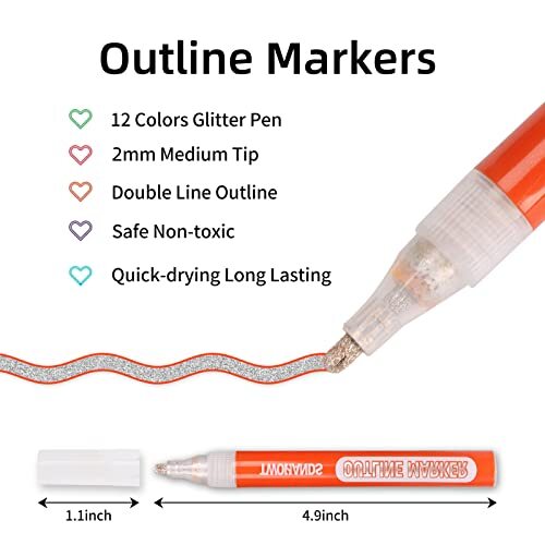 Outline Markers Glitter MarkersMetallic PensShimmer Marker SetChristmas ...