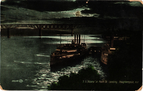 SS Albany at Main Street Landing Night Poughkeepsie NY Postcard Posted ...