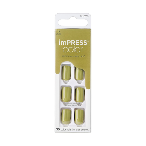 Impress Color No Glue Mani 30 Pcs Press on Nails, Olive Green, Short ...