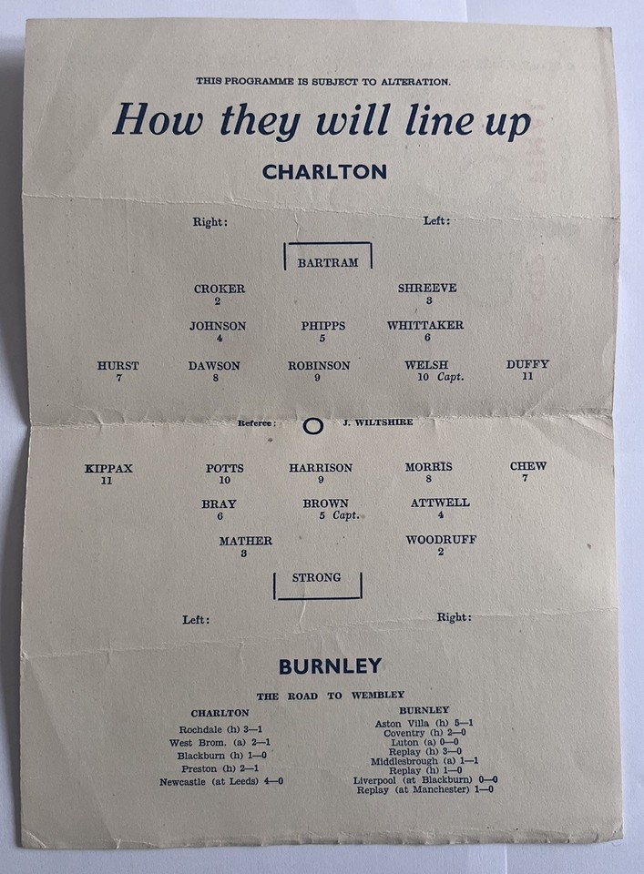 Charlton Athletic v Burnley 1947 FA Cup Final Pirate Programme | eBay UK