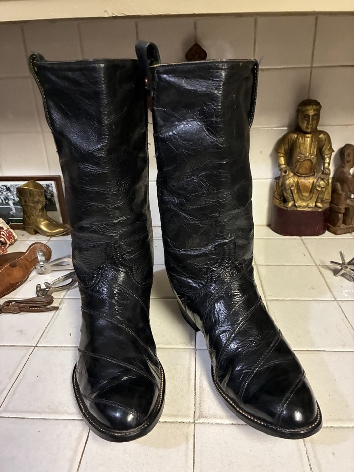 CUSTOM VINTAGE BLACK ALL EEL LEATHER WESTERN COWBOY MADE IN USA DANCE ...