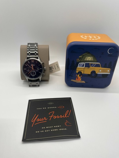 Fossil BQ2401 Fenmore Midsize Multifunction Smoke Stainless Steel Blue ...