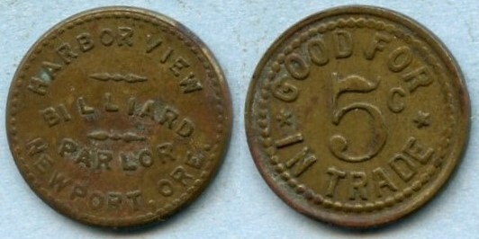 HARBOR VIEW BILLIARD PARLOR NEWPORT, ORE. (OREGON) 5¢ TRADE TOKEN | eBay