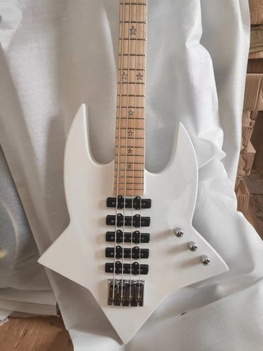 White 4 String Electric Bass Guitar Set Neck Body Maple Star Inlays ...