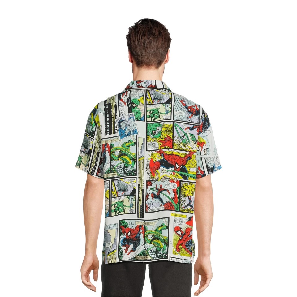 Marvel Spiderman Men’s Print Button-Up Shirt with Short Sleeves Medium ...