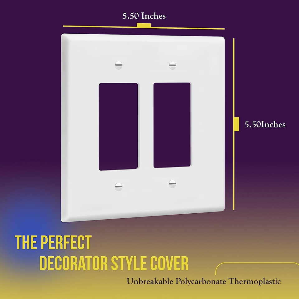 Double Decorator Switch Cover Two Outlet Wall Plate Oversized 2-Gang 5. ...