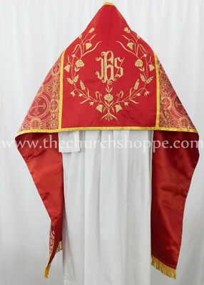Metallic Red Humeral Veil with IHS embroidery,voile huméral,velo ...