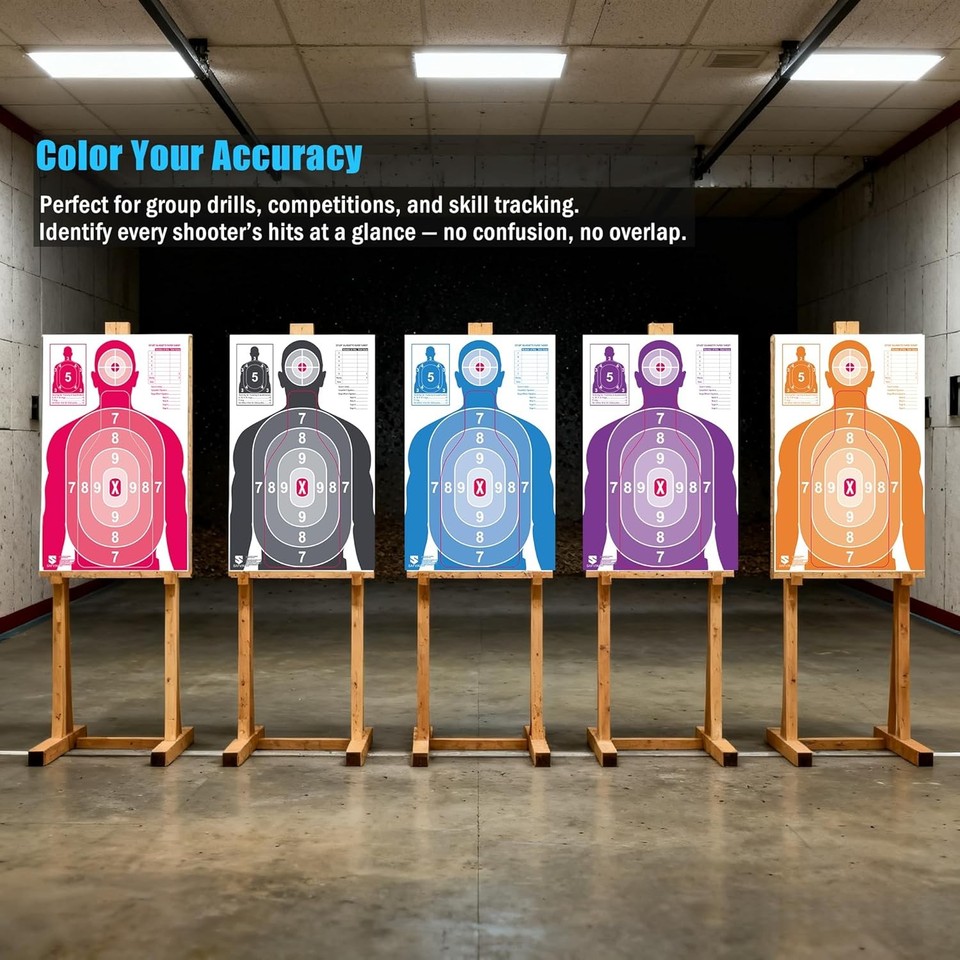 23x35 Shooting Range Paper Targets, 5 High-Contrast Colors Silhouette ...