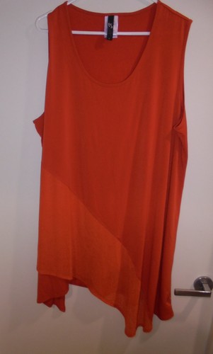 TAKING SHAPE TS TOP ORANGE SLEEVELESS MESH PANEL ROUND NECK ASSYMETRIC ...