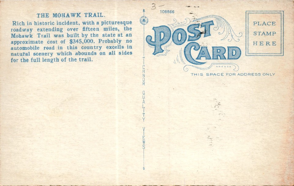 HAIR PIN TURN MOHAWK TRAIL MASS POST CARD PLACE STAMP E-DIZOR QU Postca ...
