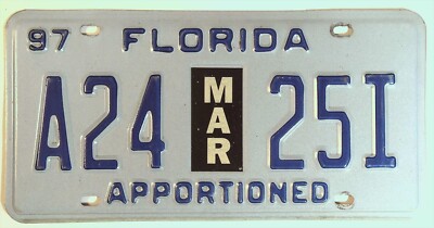 Florida FL License Plate Tag Vintage 1997 Apportioned Truck # A24-251 ...