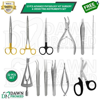 12 Pcs Advance Physiology Kit Surgery & Dissecting Instruments Set ...