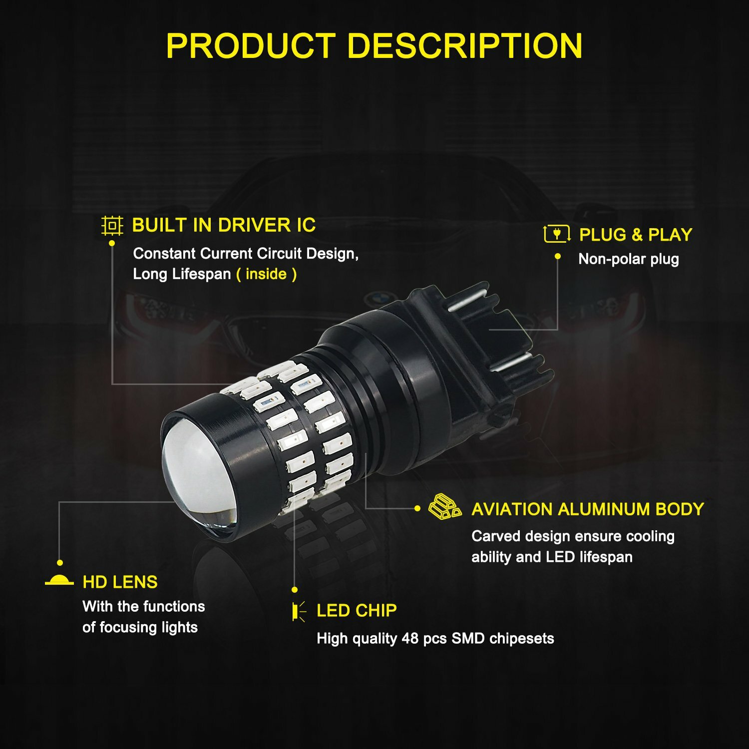 2x 3157 3156 Red 48-SMD LED Bulb For Tail Brake Stop Signal Safety ...