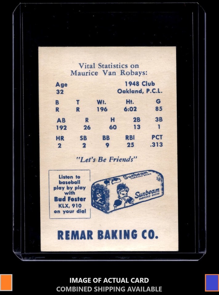 1949 Remar Bread Oakland Oaks Maurice Van Robays NRMT Small Packing ...