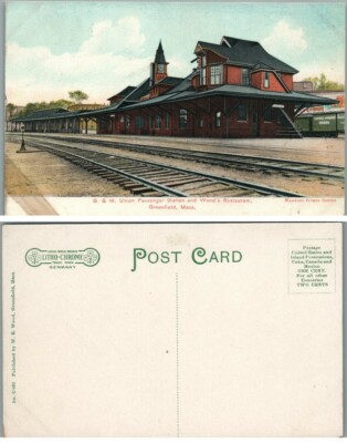 B.& M. STATION & WOOD'S RESTAURANT GREENFIELD MA ANTIQUE POSTCARD ...