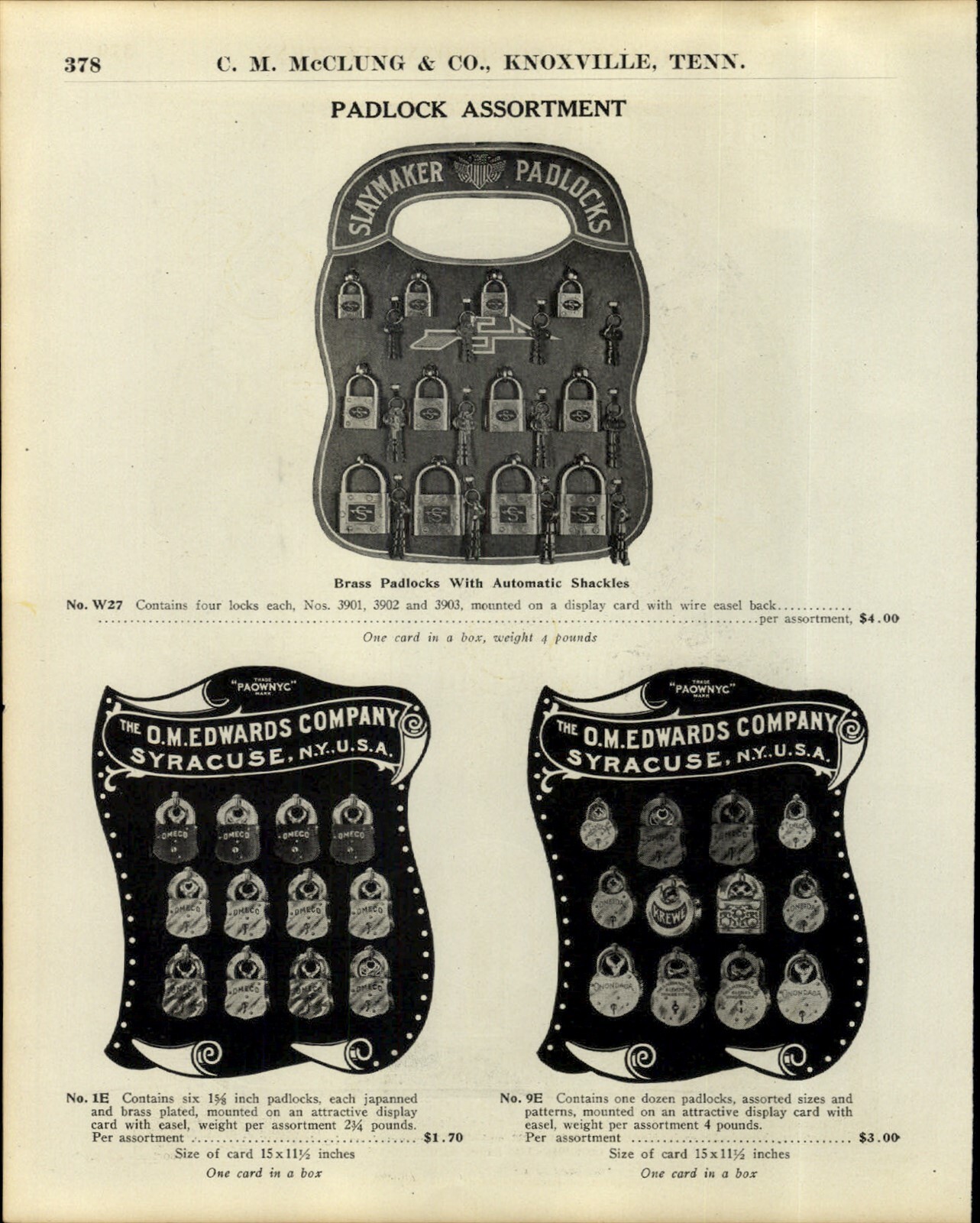 1915 PAPER AD Slaymaker Padlock OMECO Display Brass Automatic Shackle ...